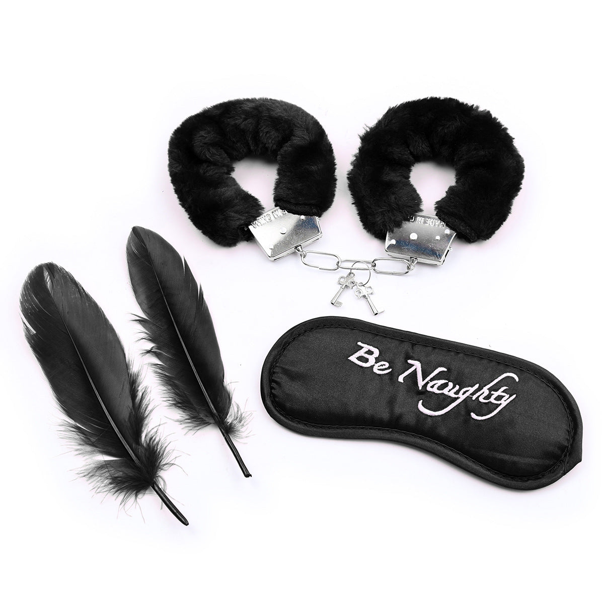 Black Red Furry Handcuffs With Eye Mask Feather Three-piece Toy – The ...